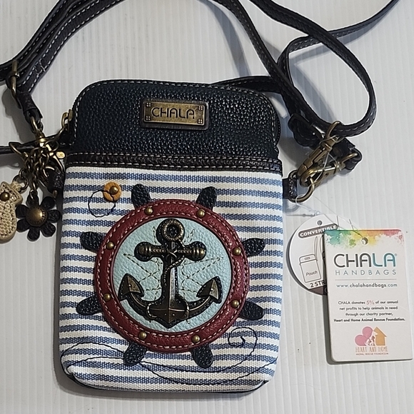 Chala | Bags | Chala Striped Anchor Crossbody Bag Black Red Blue | Poshmark